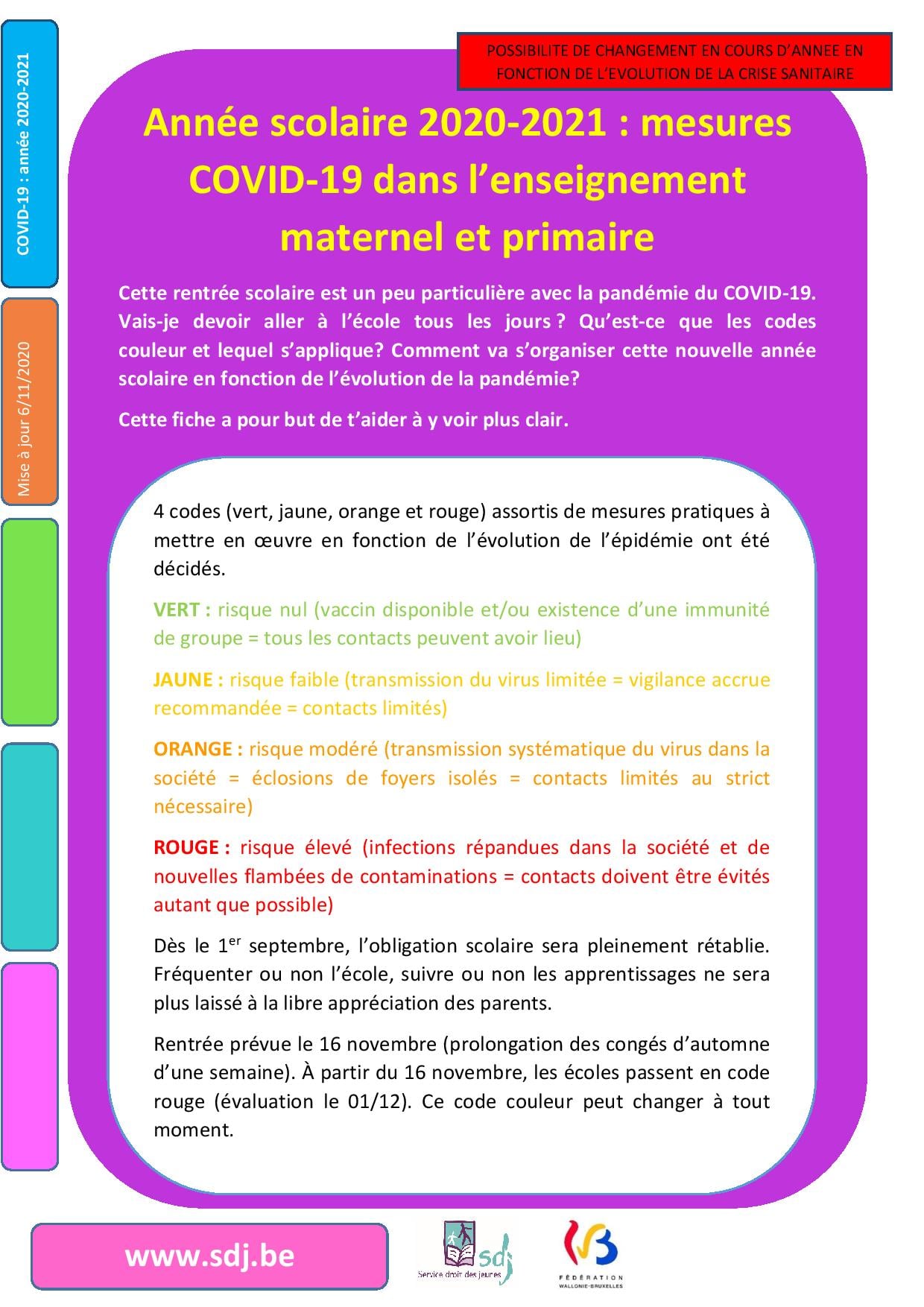 Actualité covid : L'enseignement primaire et maternel passe en code ...